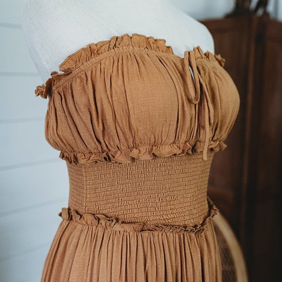 Dresses | Camel Color Bohemian Peasant Maxi Dress Boho | Poshmark